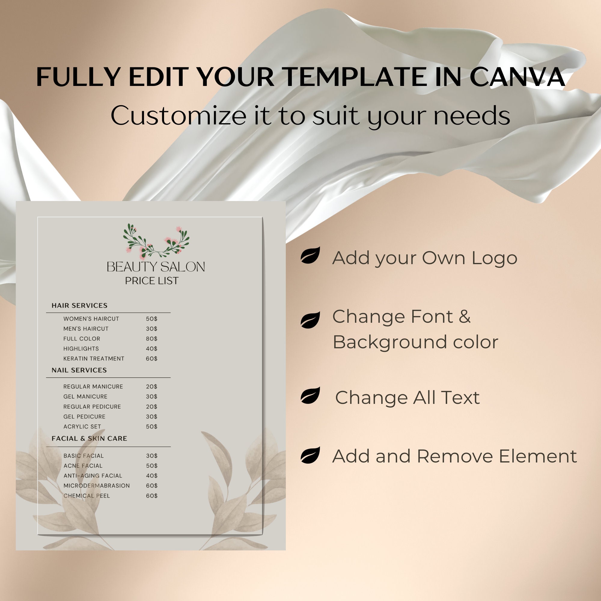 Brochure Scan to Pay PRICE LIST TEMPLATE – Editable Esthetician Makeup ...