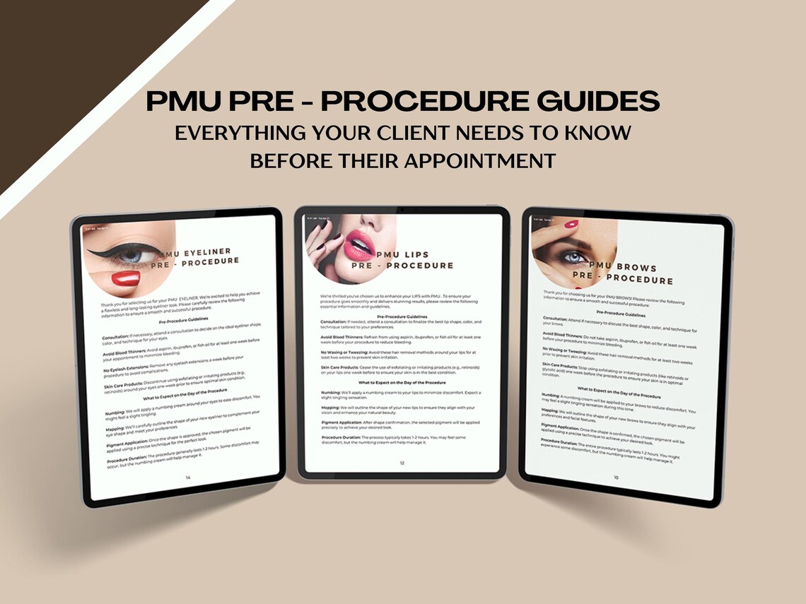 Permanent Makeup Forms: PMU Consent, Aftercare, Client Intake (digital ...