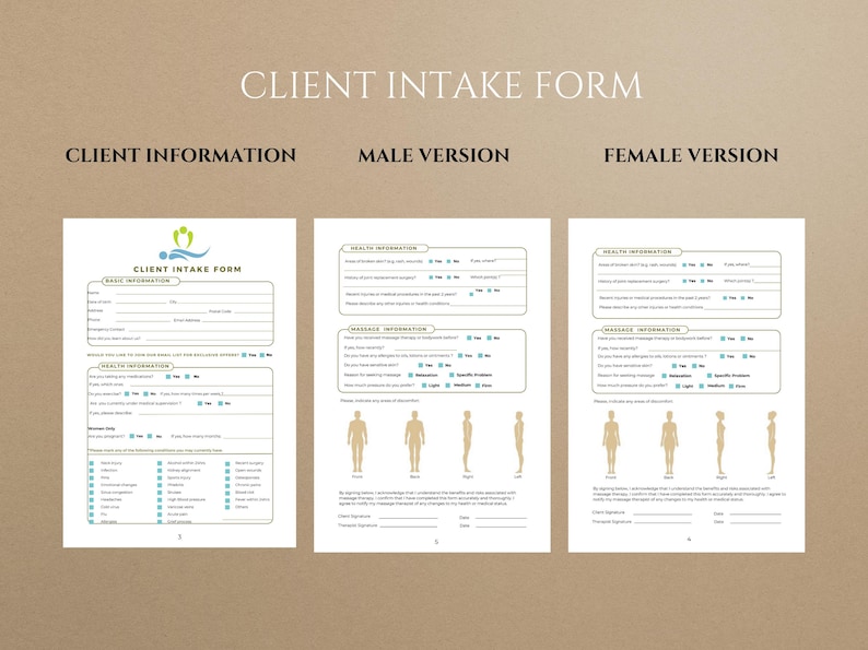 Massage Therapy Forms: Client Intake, SOAP Notes, Anatomy Charts ...