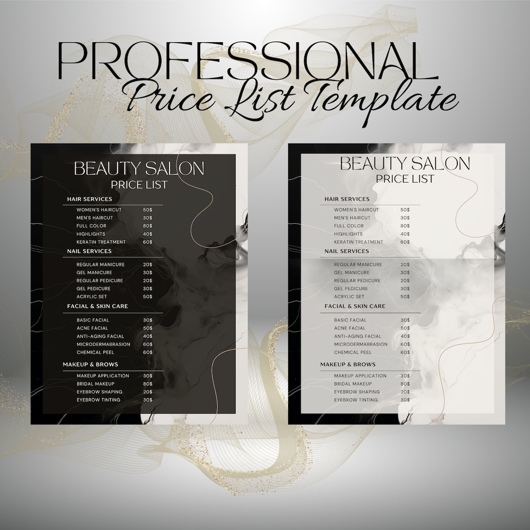 Editable Salon Price List Template: Scan to Pay (PDF, Word, Canva) - Etsy