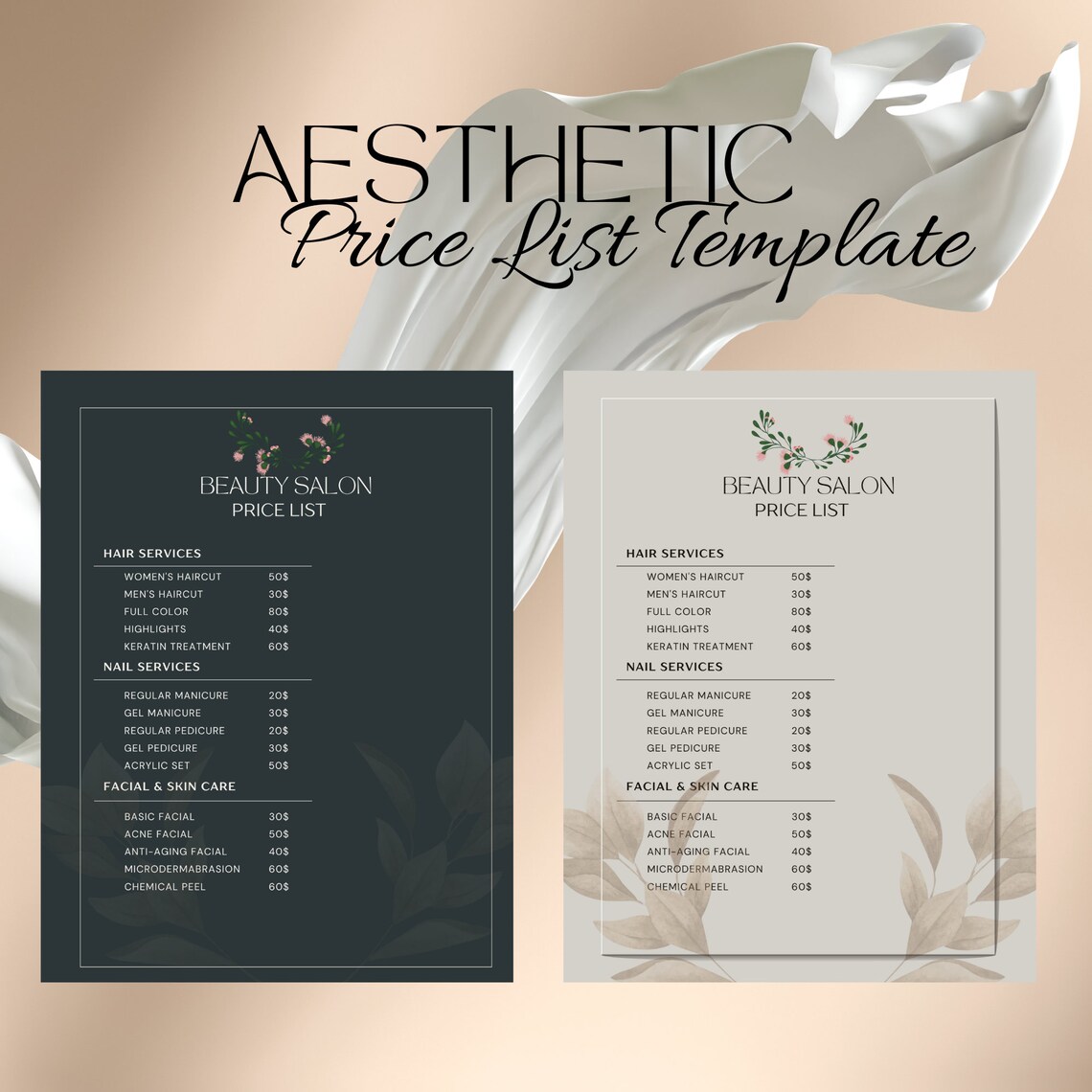 Brochure Scan to Pay PRICE LIST TEMPLATE – Editable Esthetician Makeup ...