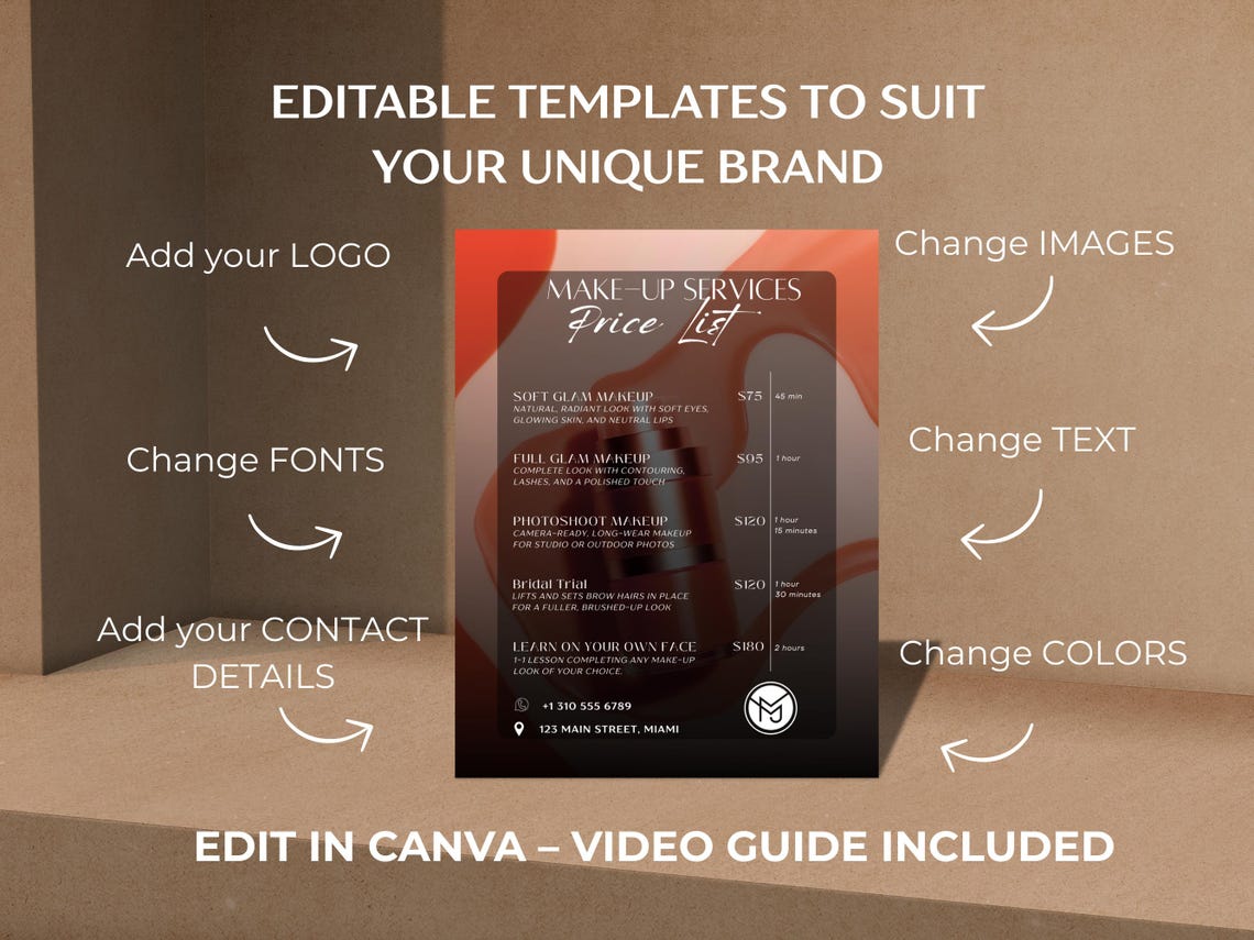 Editable Makeup Price List Template With Scan to Pay QR Code | Canva ...