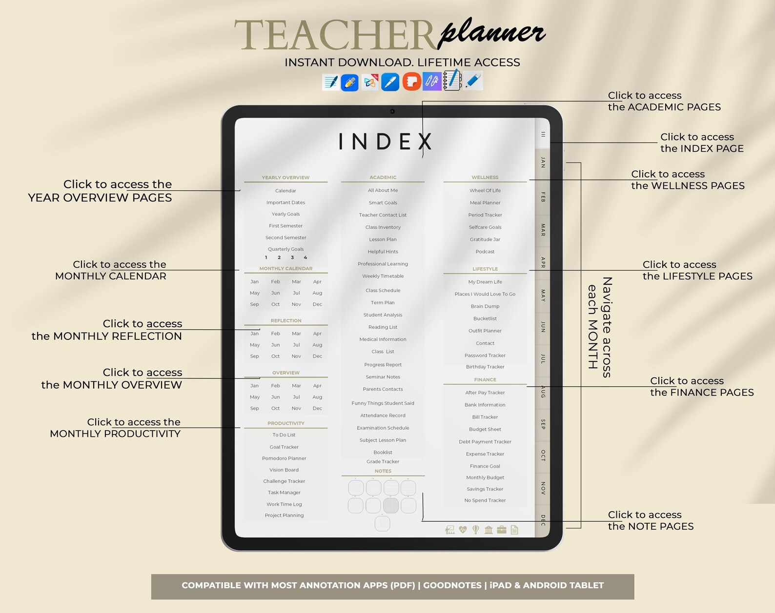 DIGITAL TEACHER PLANNER 2024-2025, Academic Lesson Planner, Lesson Plan ...