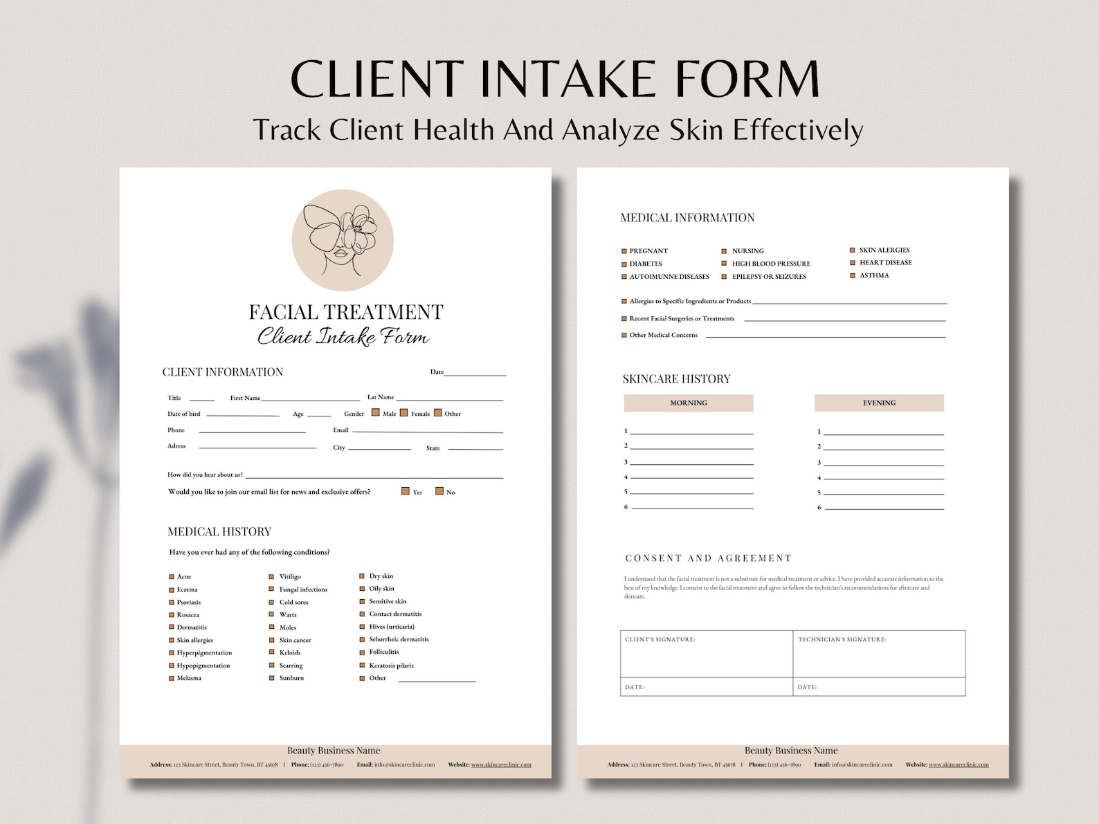 Esthetician Forms, CLIENT INTAKE FORM , Esthetician Consent Form ...