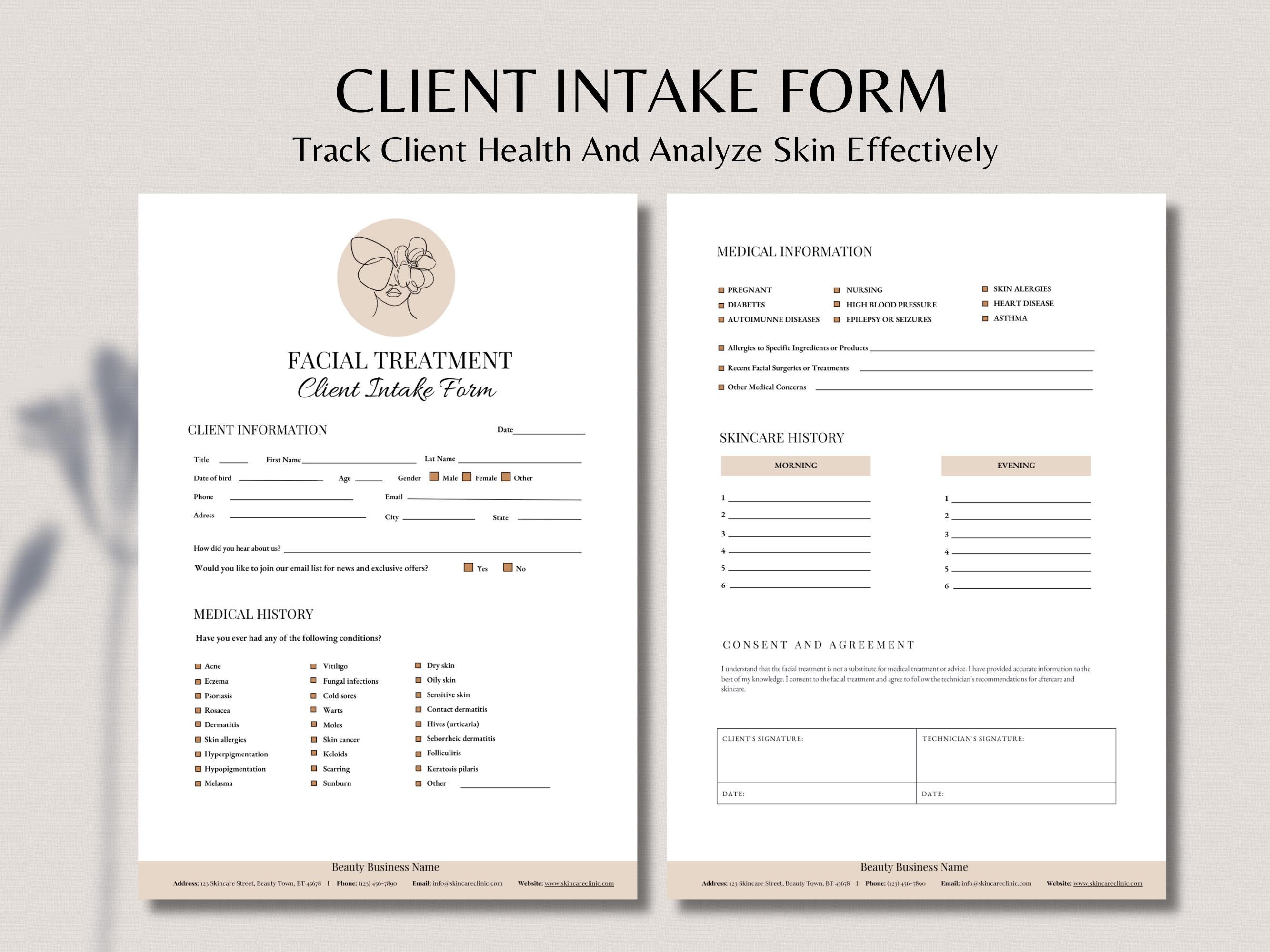Esthetician Forms, CLIENT INTAKE FORM , Esthetician Consent Form ...