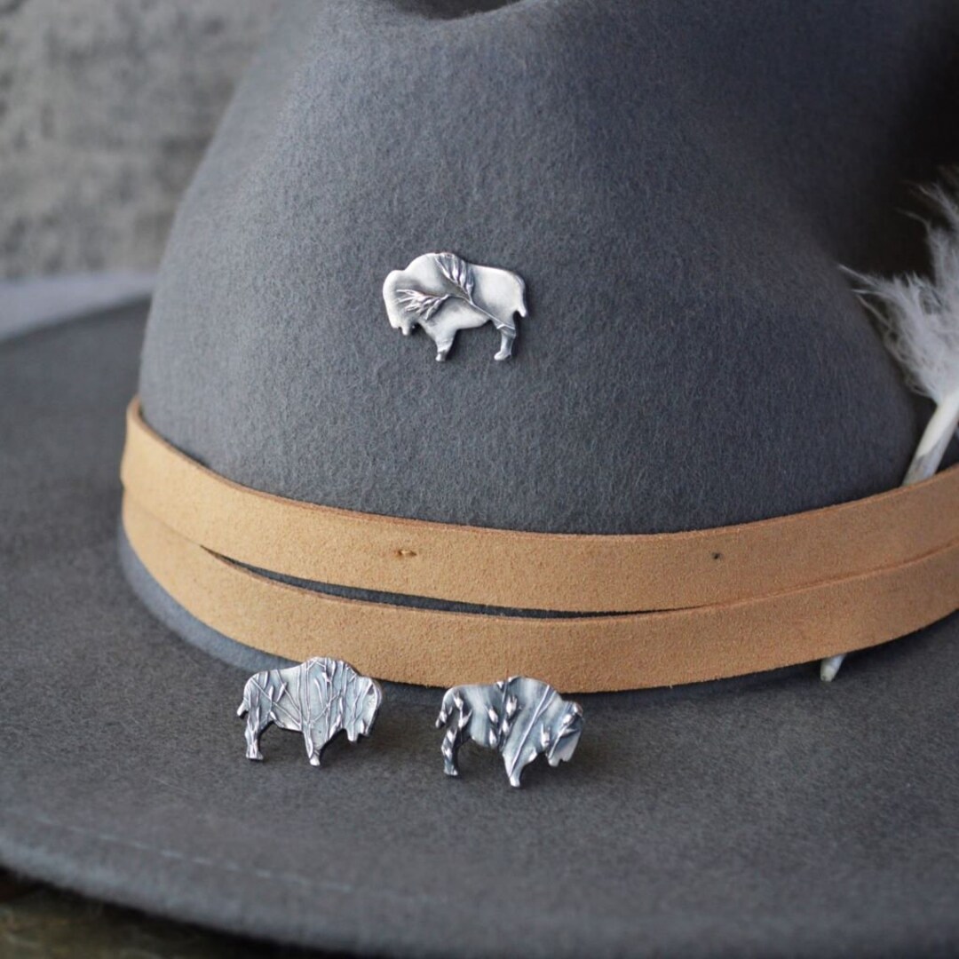 Bison Hat Pins or Tie Tacks, Buffalo Textured With Prairie Grass, Gift ...