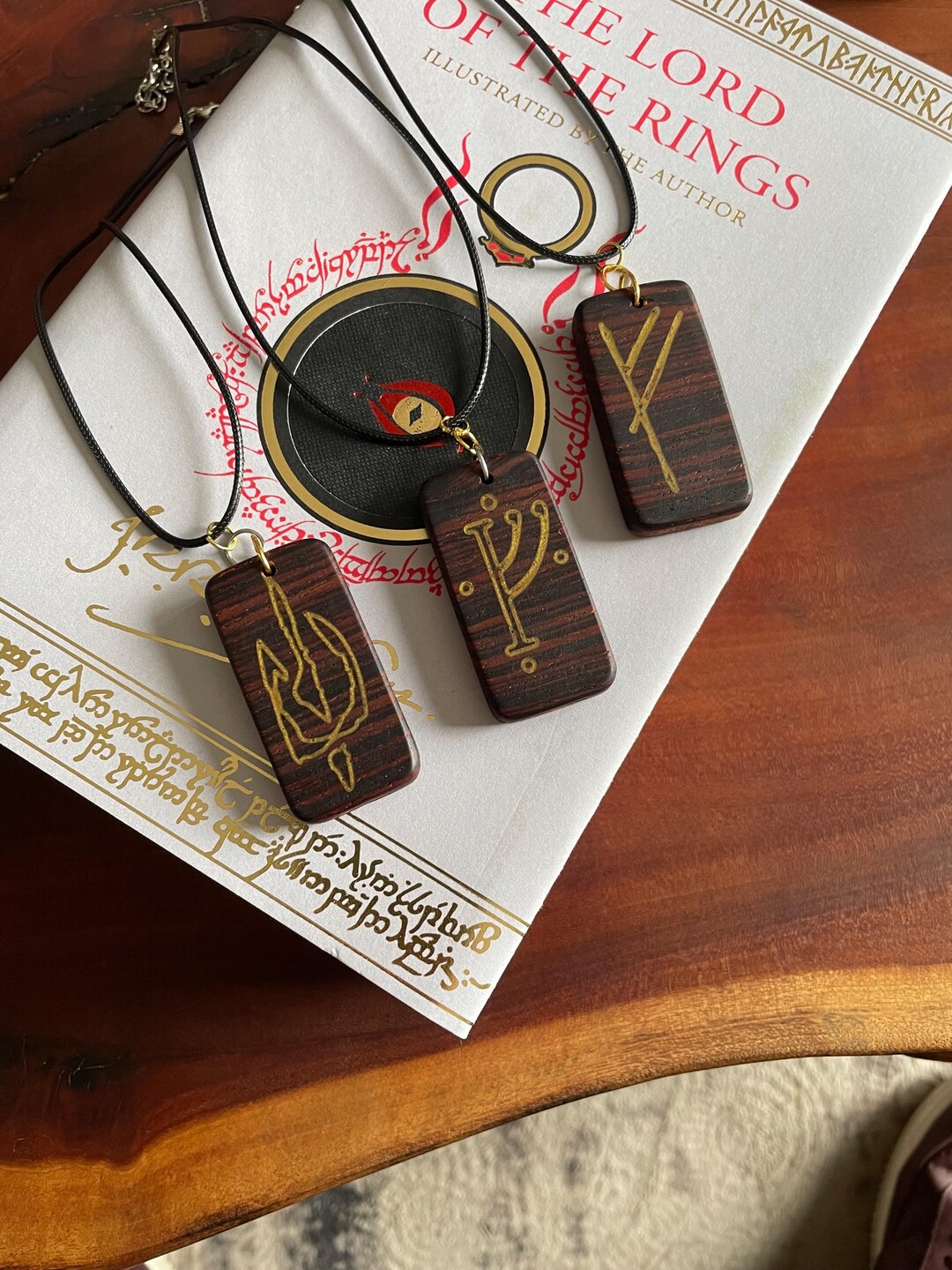 Elvish Rune Necklace – Lord of the Rings Inspired Wood Pendant ...