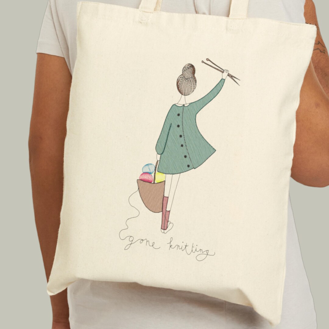 Knitting Gift, Cute Tote Bag, Gifts for Knitters, Yarn Bag, Gone ...