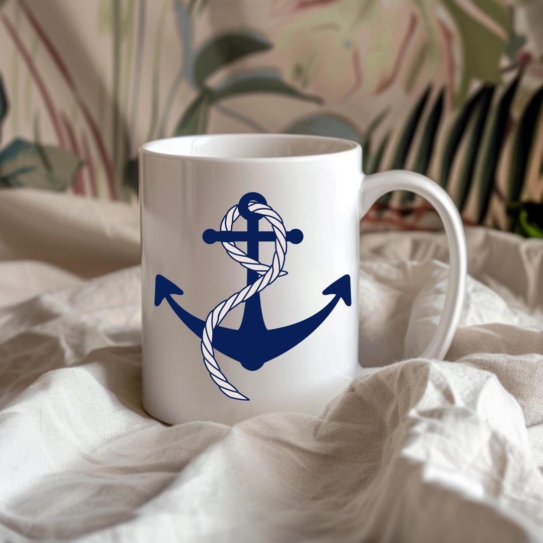 Nautical Anchors Captain Mug, Coastal Ceramic Mug, Seaside Cabin or ...