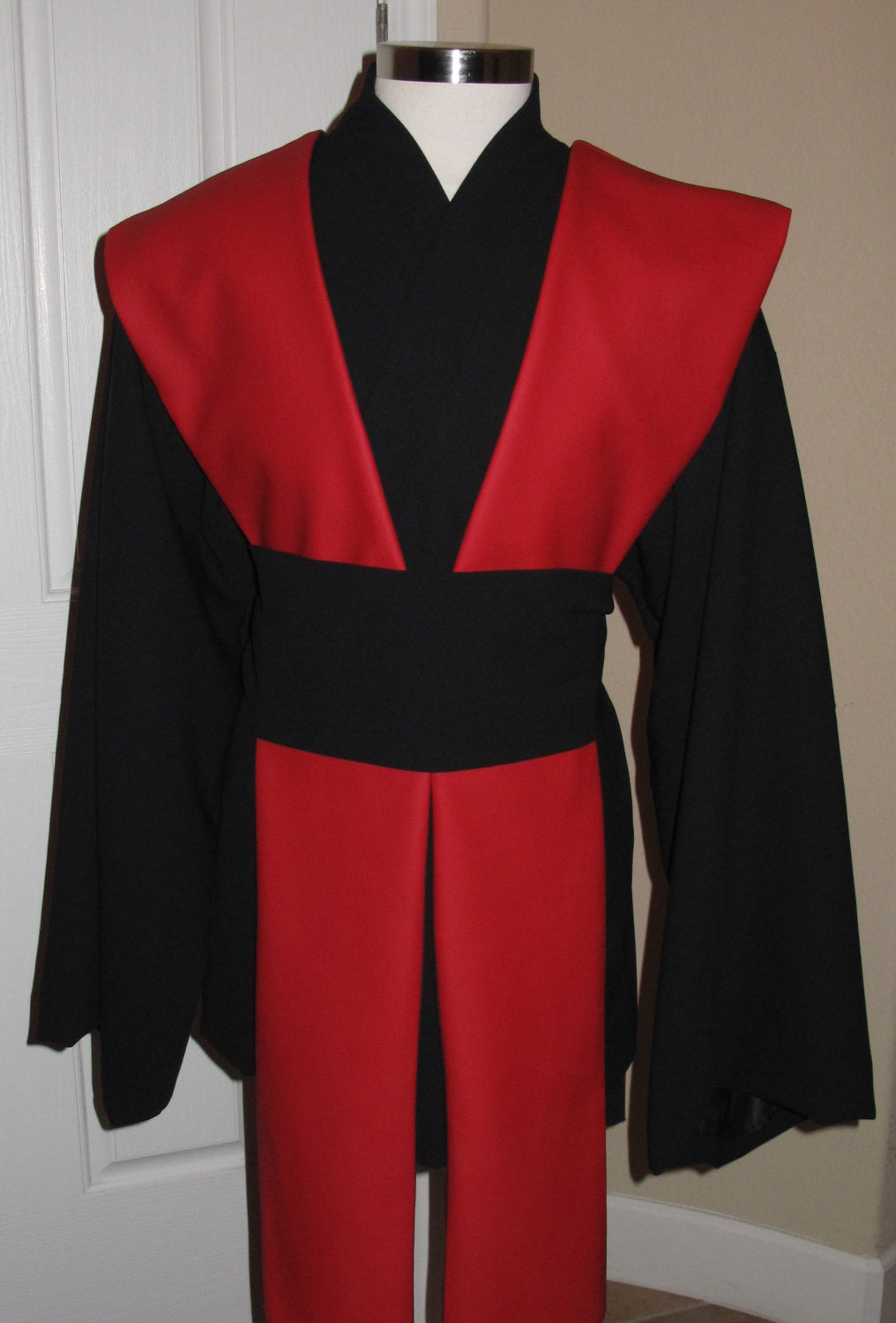 Star Wars Jedi Tunic Costume: Black Wool, Red Tabards, Sash - 4 Piece ...