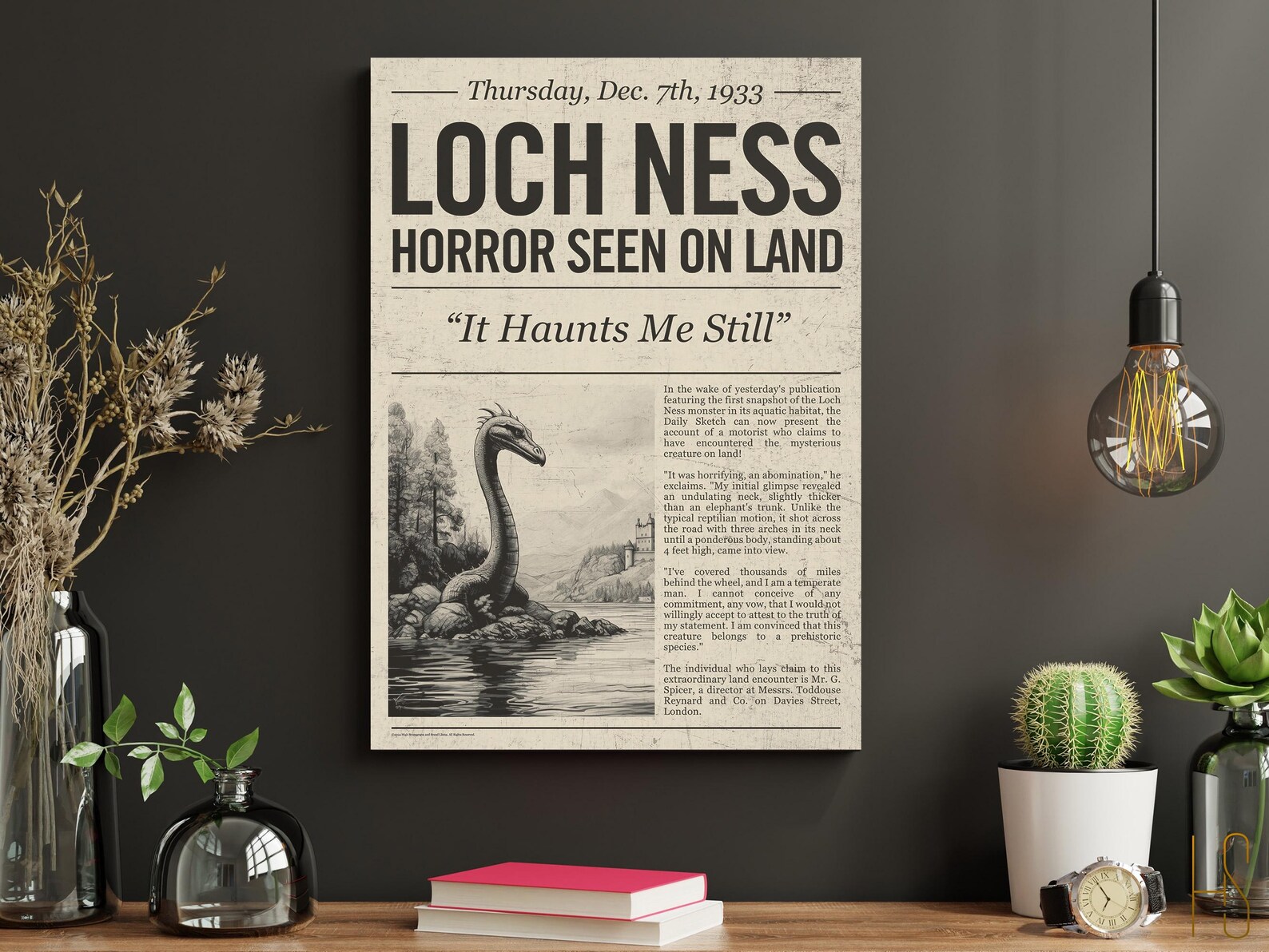 Loch Ness Monster Newspaper Art Print: Vintage Horror Poster (digital ...