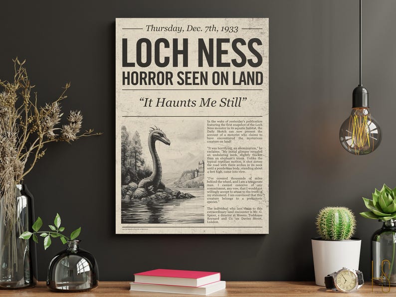 Loch Ness Monster Newspaper Art Print: Vintage Horror Poster (digital ...