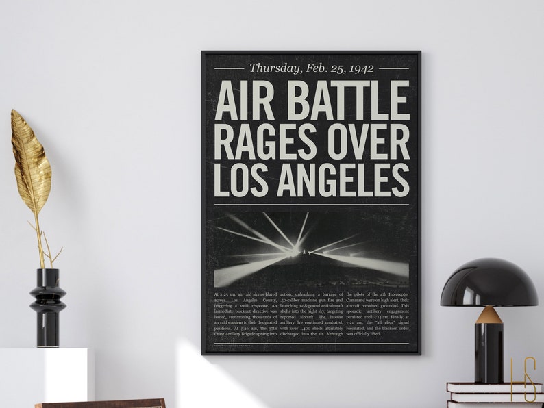 UFO Air Battle Over Los Angeles - Vintage Newspaper Print (digital ...