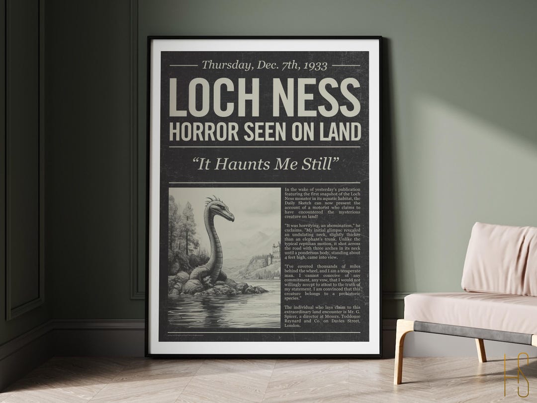 Loch Ness Monster Newspaper Art Print: Vintage Horror Poster (digital ...