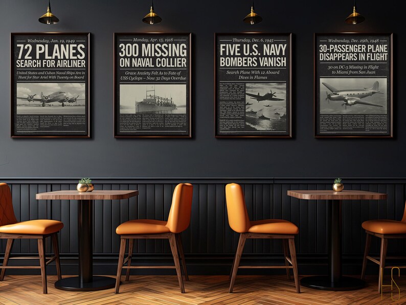 Set of 4 Bermuda Triangle Newspaper Headline Inspired Digital Printable ...