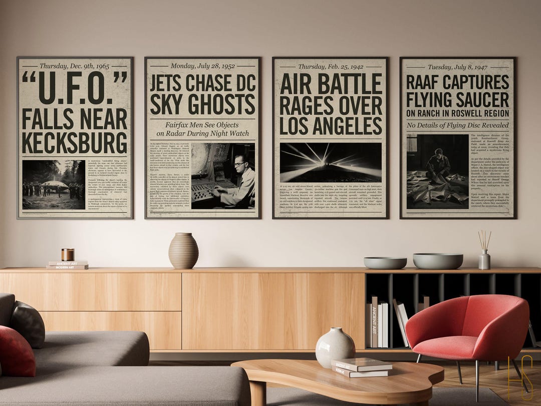 UFO Poster Newspaper Headline Art Prints: Vintage Wall Decor Light ...