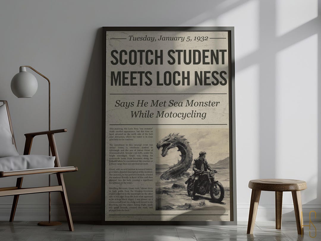 Loch Ness Monster Newspaper Art Print: Vintage Cryptozoology Poster ...
