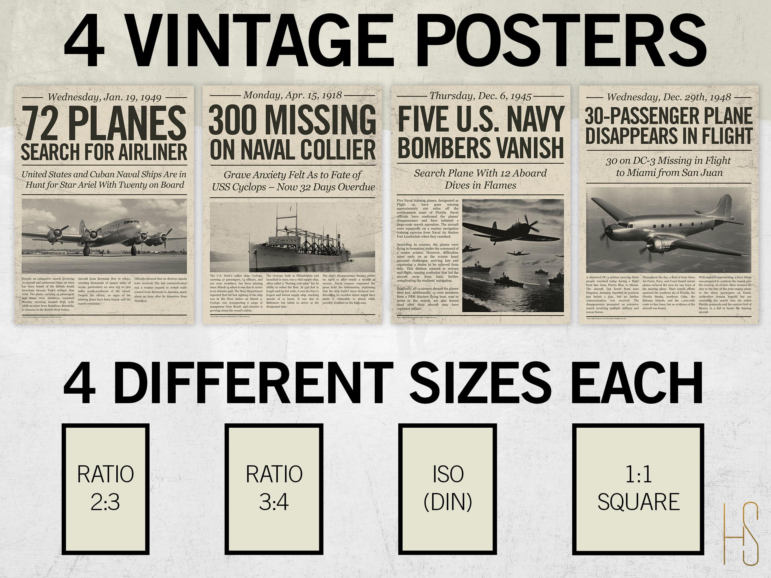 Bermuda Triangle Newspaper Headline Poster Set Light Background ...