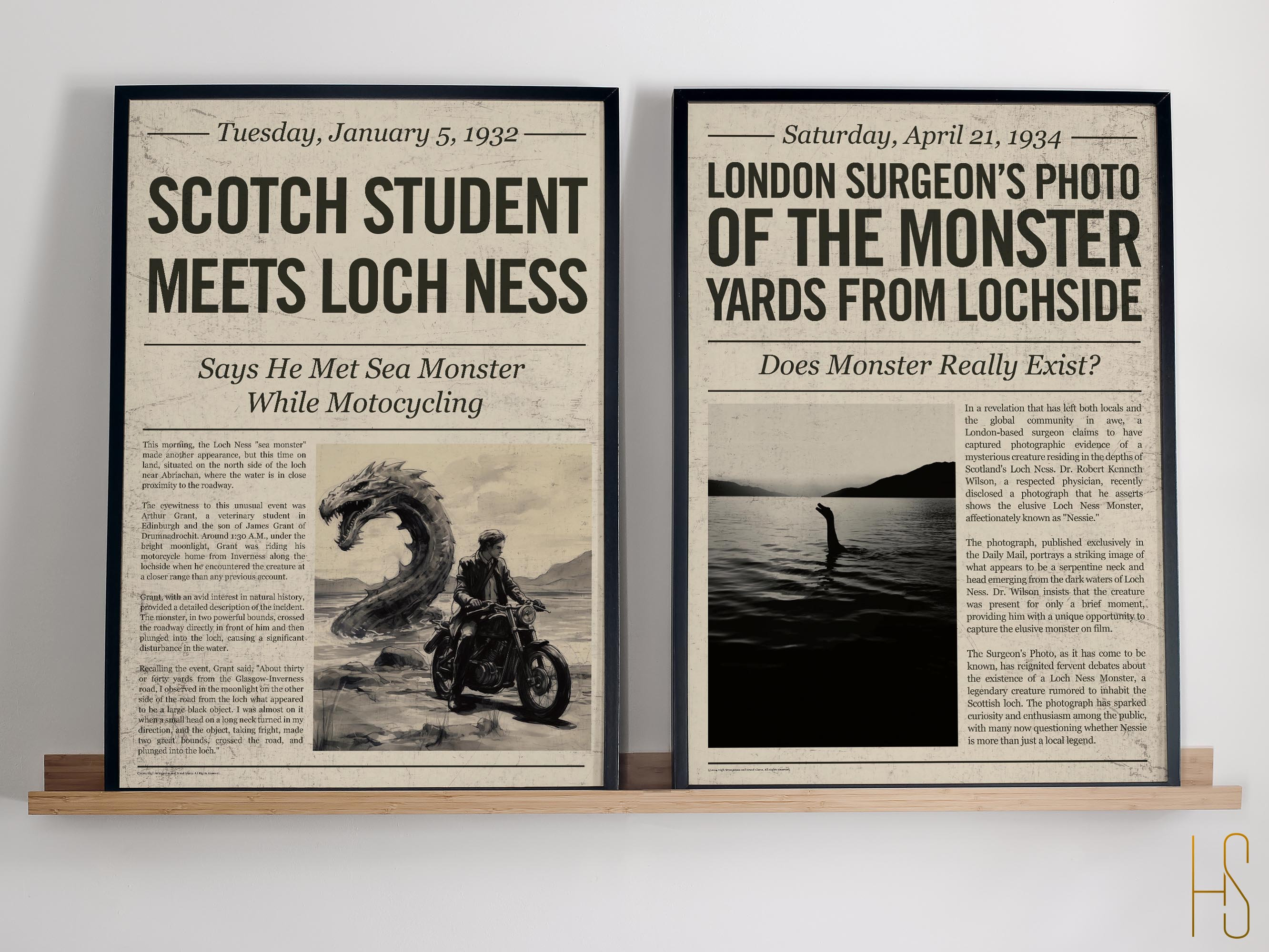 Loch Ness Monster Newspaper Art Prints: Vintage Headline Cryptid ...