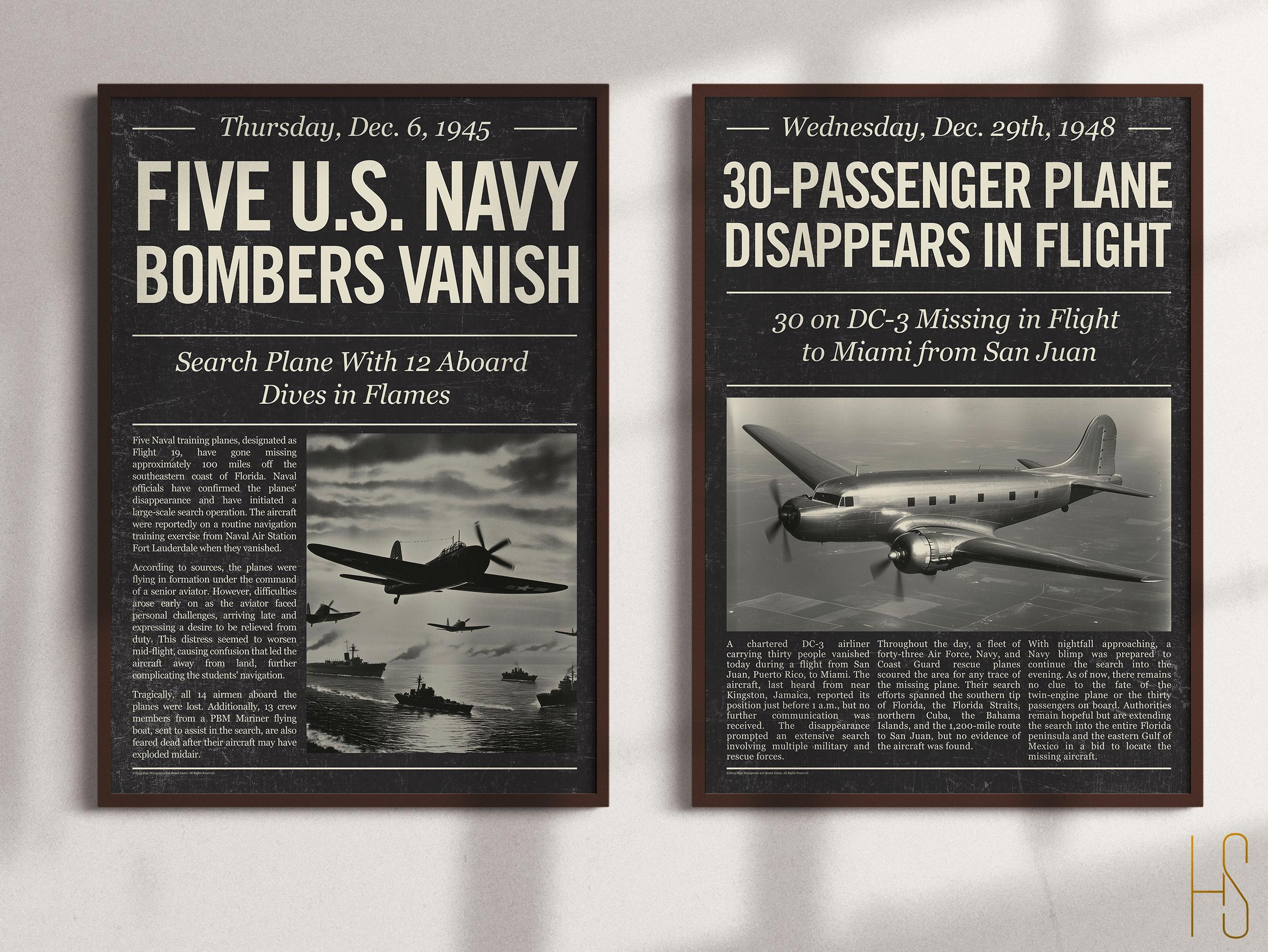 Set of 4 Bermuda Triangle Newspaper Headline Inspired Digital Printable ...