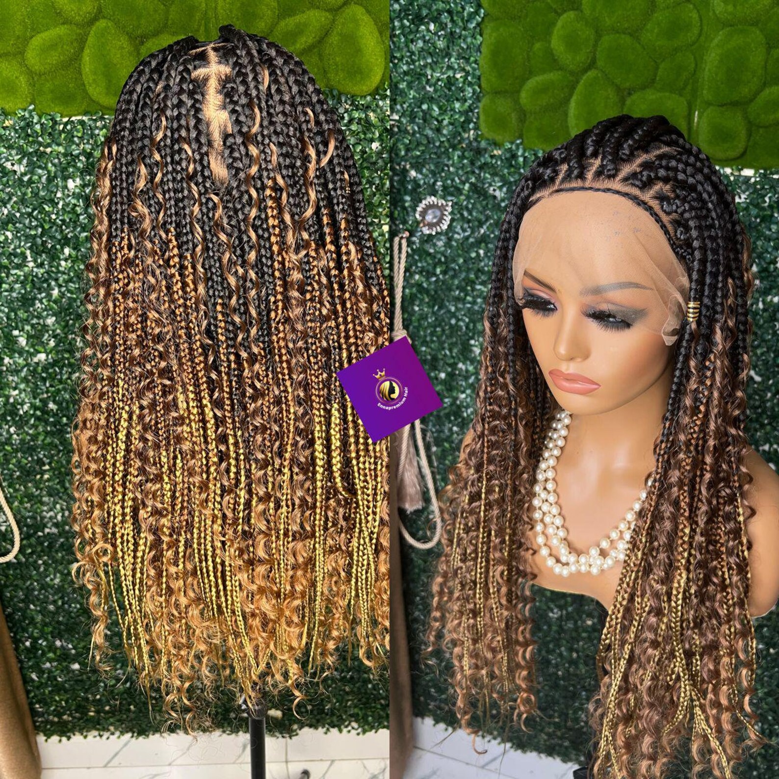 Ready to Ship Boho Braids Bohemian Gyspy Full Lace Braided Wigs Lace ...