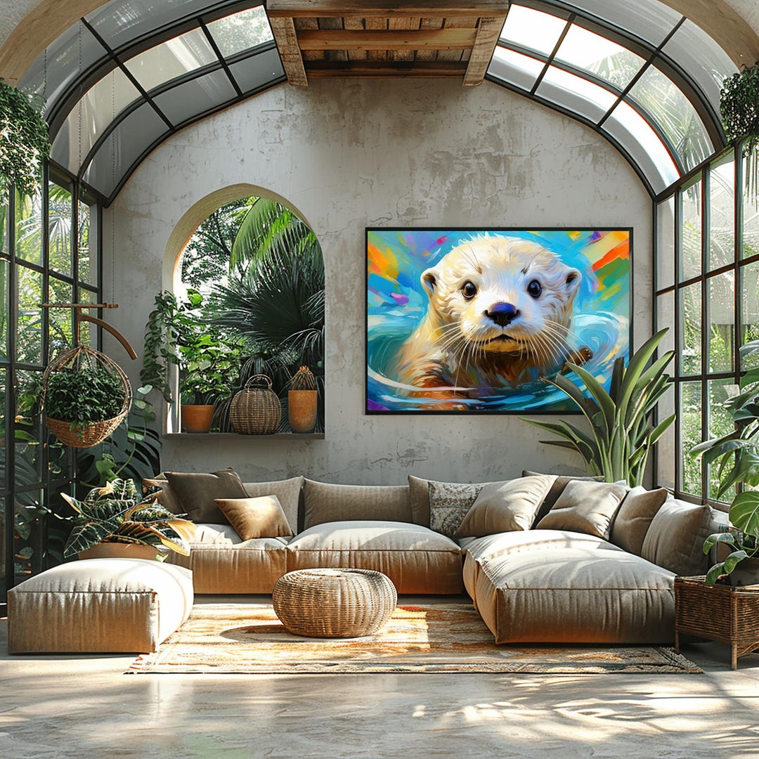 Canvas Wall Art - Cute Otter Print | Ocean Animal Decor | Colorful ...