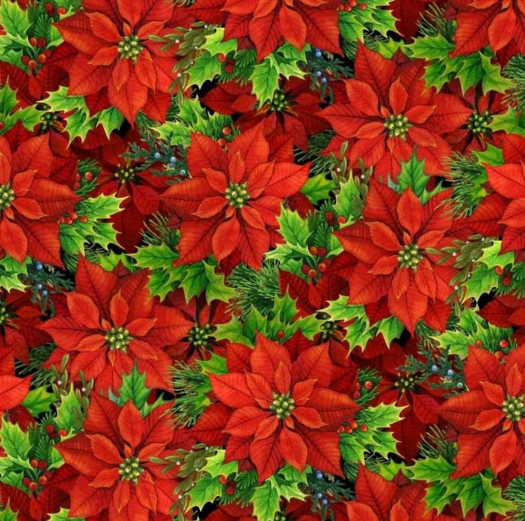 Musical Christmas Poinsettia Classic Holiday Fabric BTY by Elizabeth's ...