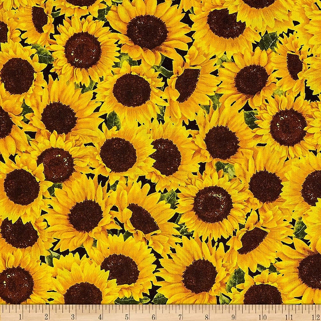 Packed Sunflower Fabric BTY, Timeless Treasures C8781, Realistic ...