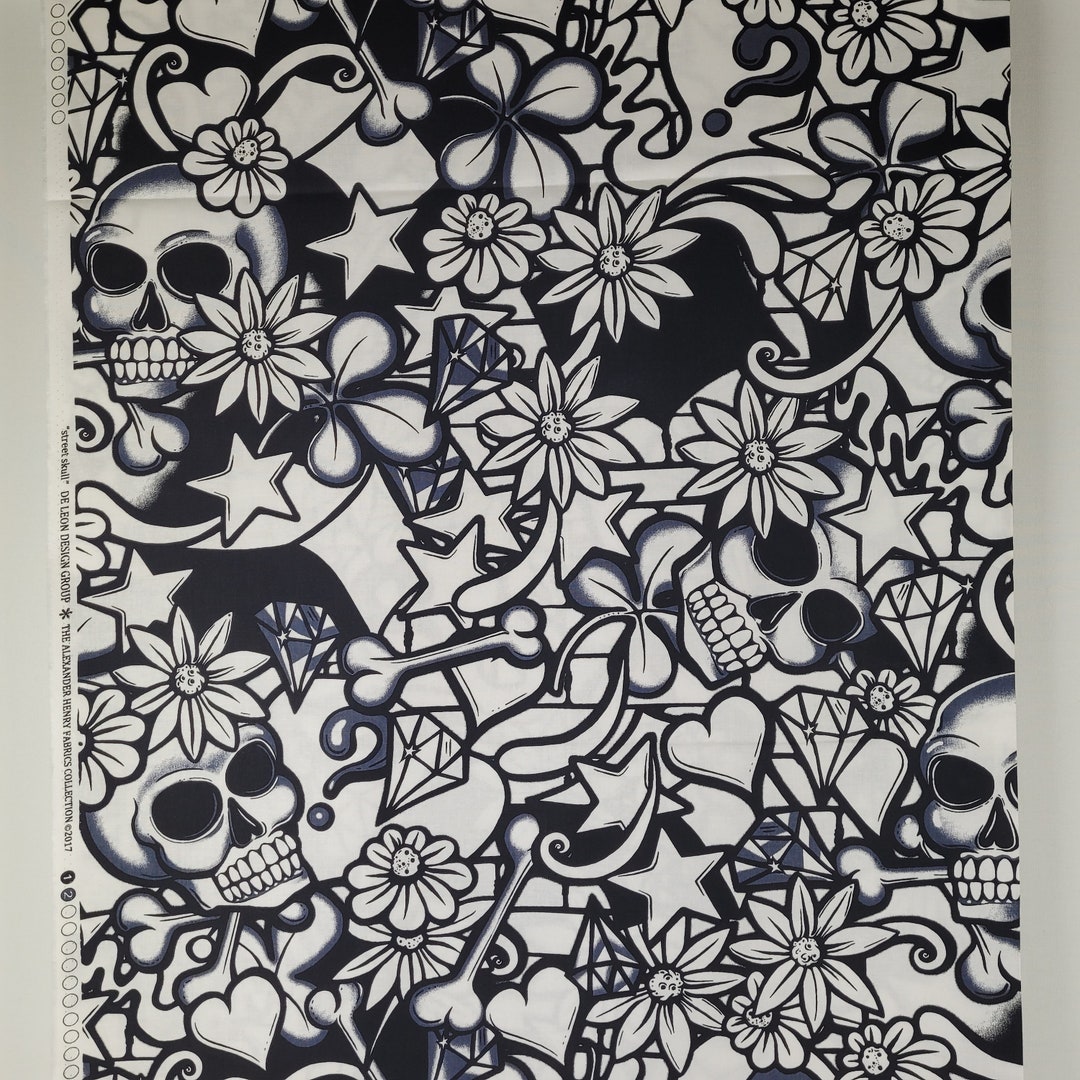 Street Skull Urban Art Graffiti Fabric BTY, Alexander Henry 8644 ...