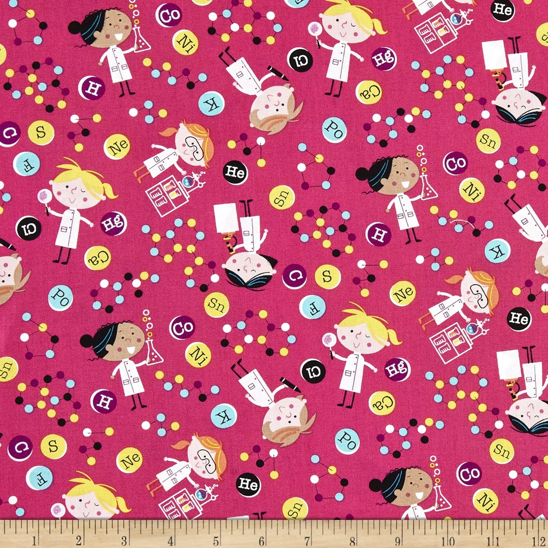 Girls in Science Fabric BTY by Michael Miller, DC7919-PINK-D, Stem ...