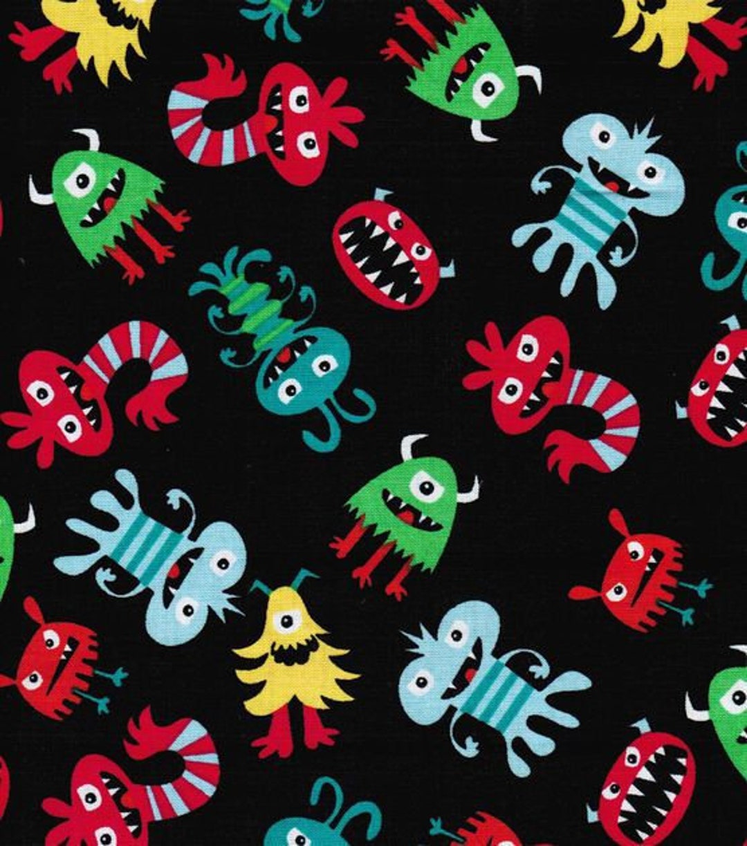 Little Monsters Fabric BTY Bright Cartoon Style Tossed Monsters, Kids ...