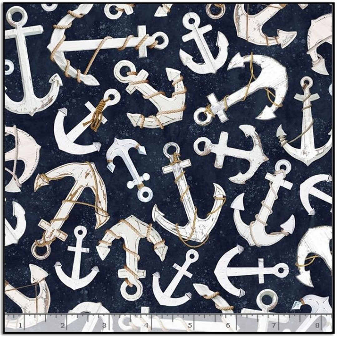 Tossed Anchors Fabric BTY, Timeless Treasures BEACH-C8288, Nautical ...