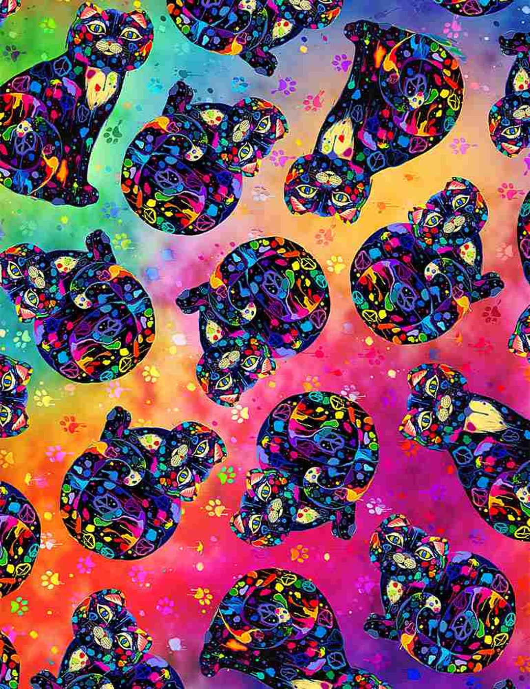 Rainbow Cats Fabric by the Yard, Timeless Treasures NICK-C1012-RAINBOW ...