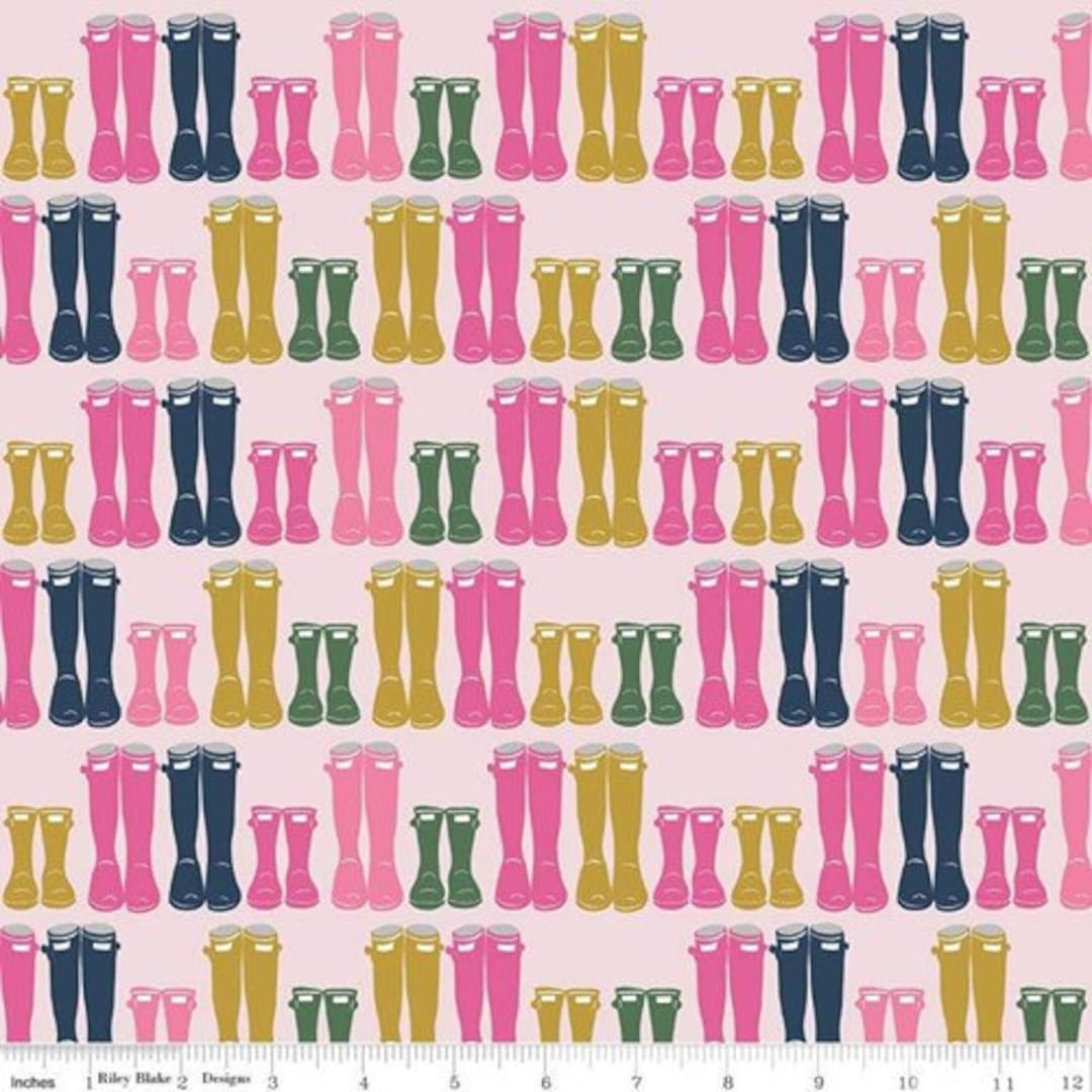 Pink Sparkle Wellies Fabric BTY, Fox Farm by Riley Blake SC8261 ...