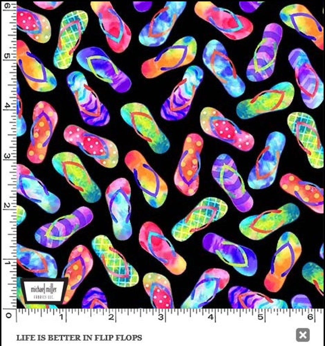 Life is Better in Flip Flops Fabric BTY, Michael Miller CX9813-BLAC-D ...
