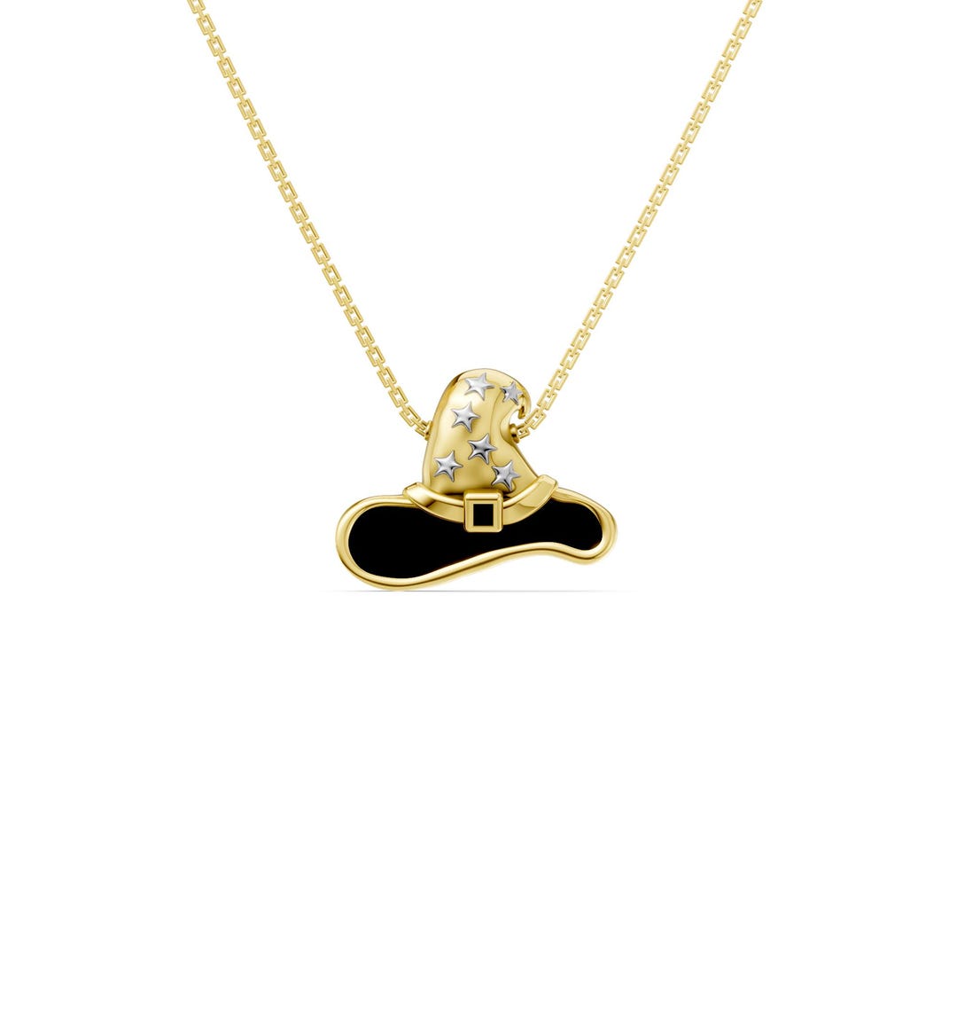 Solid Gold Witch Hat Necklace: Gothic Halloween Pendant - Etsy