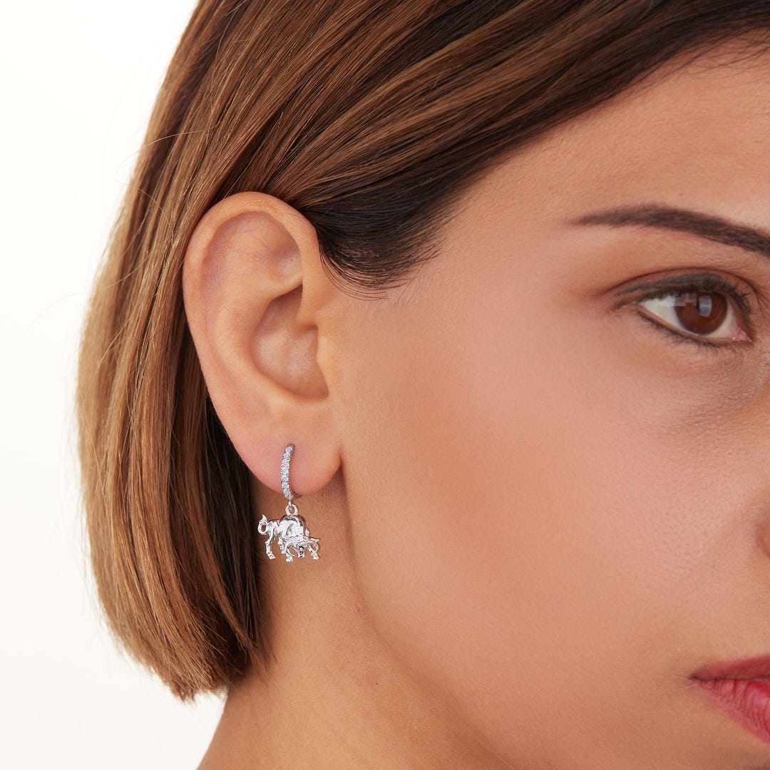 Taurus Gold Earrings, 8K, 10K, 14K, 18K Solid Gold Earrings, Zodiac ...