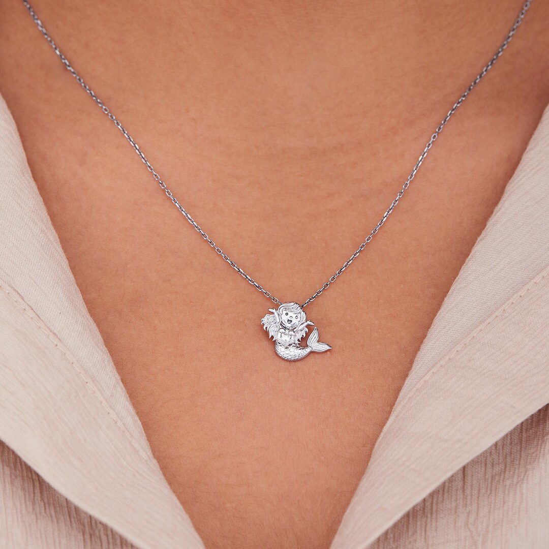 Mermaid Gold Pendant Necklace, 8K, 10K, 14K, 18K Solid Gold, Ocean ...