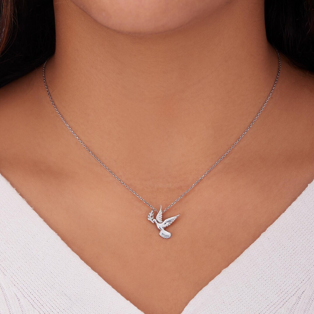 Pigeon Gold Pendant Necklace, 8K, 10K, 14K, 18K Solid Gold, Minimalist ...
