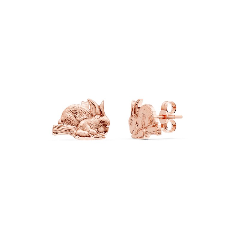 Solid Gold Rabbit Stud Earrings, 8K 10K 14K 18K, Lucky Animal Jewelry ...