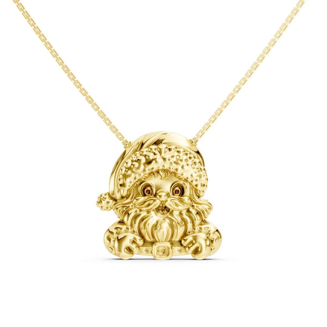 Santa Claus Gold Pendant 14K, 18K Gold Necklace Pendant, Christmas ...