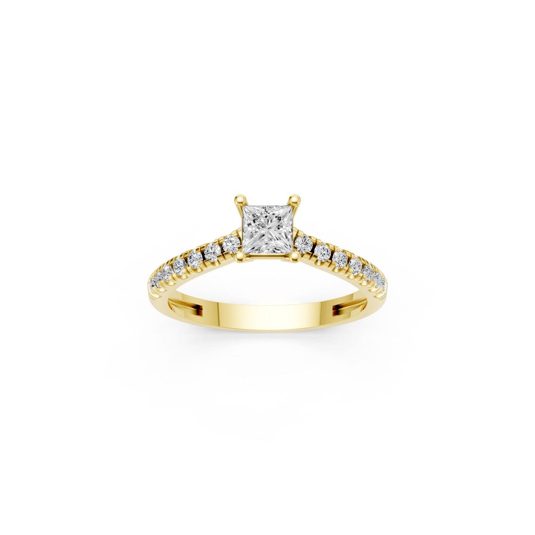 Solid Gold Square Center Pave Stackable Ring, Handmade Fine Jewelry - Etsy