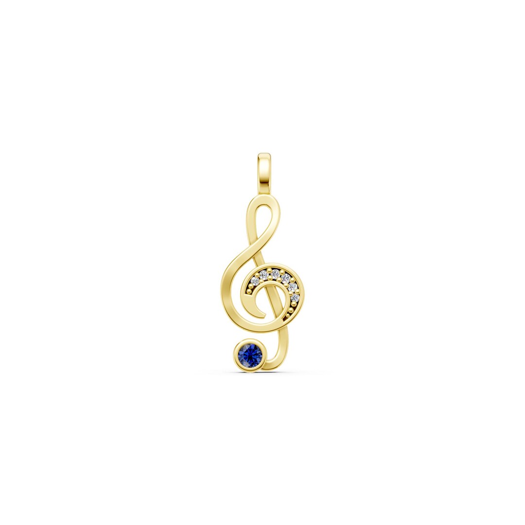 Treble Clef Gold Pendant Necklace, 8K, 10K, 14K, 18K Solid Gold ...