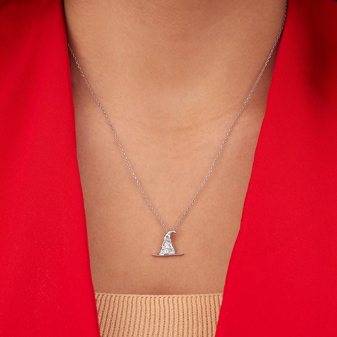 Halloween Witch Hat Necklace, 14K 18K Gold Witch Hat Pendant, Gothic ...