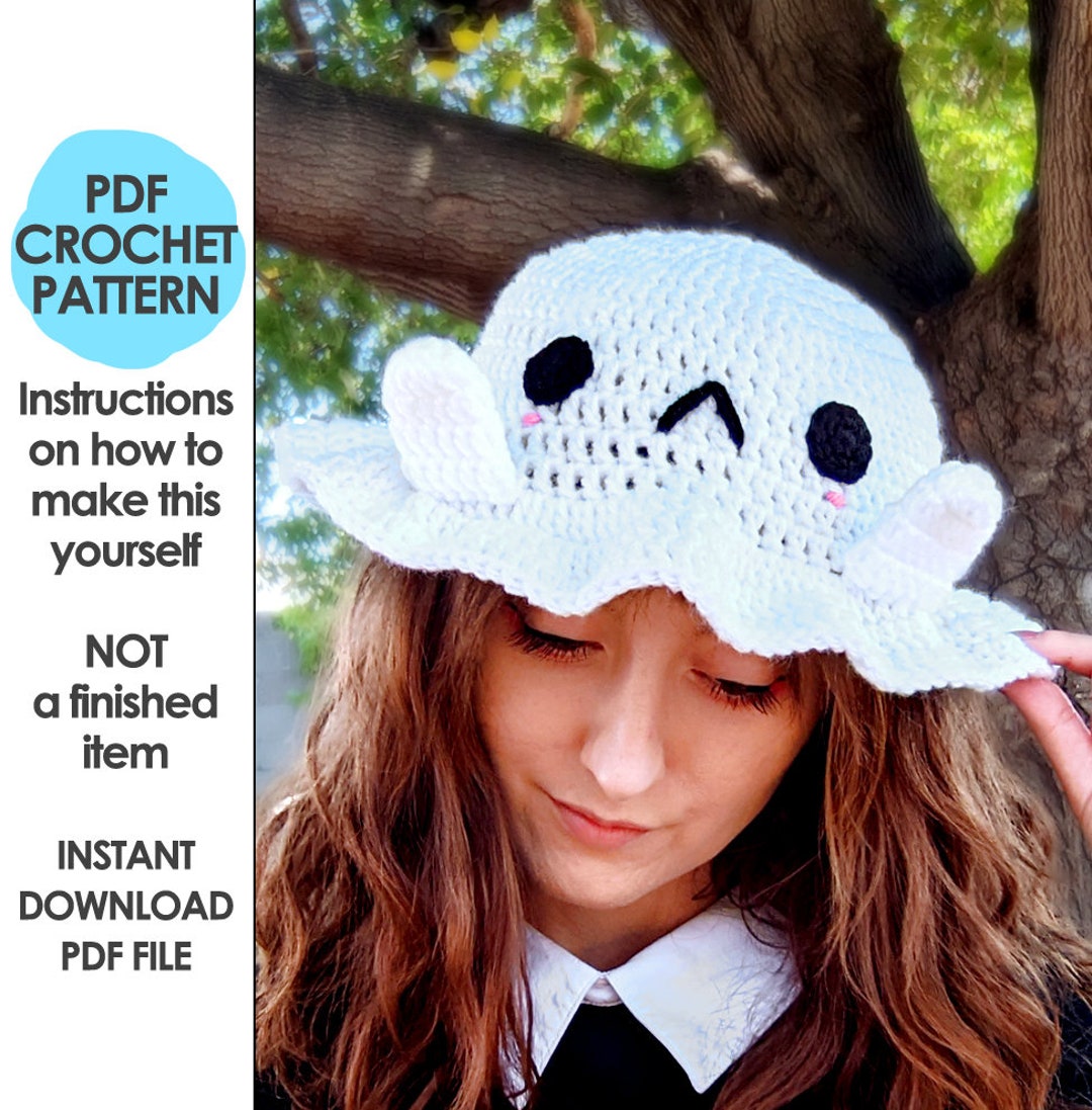 Shy Ghost Bucket Hat Crochet Pattern, Crochet Hat Pattern, Kawaii Ghost ...