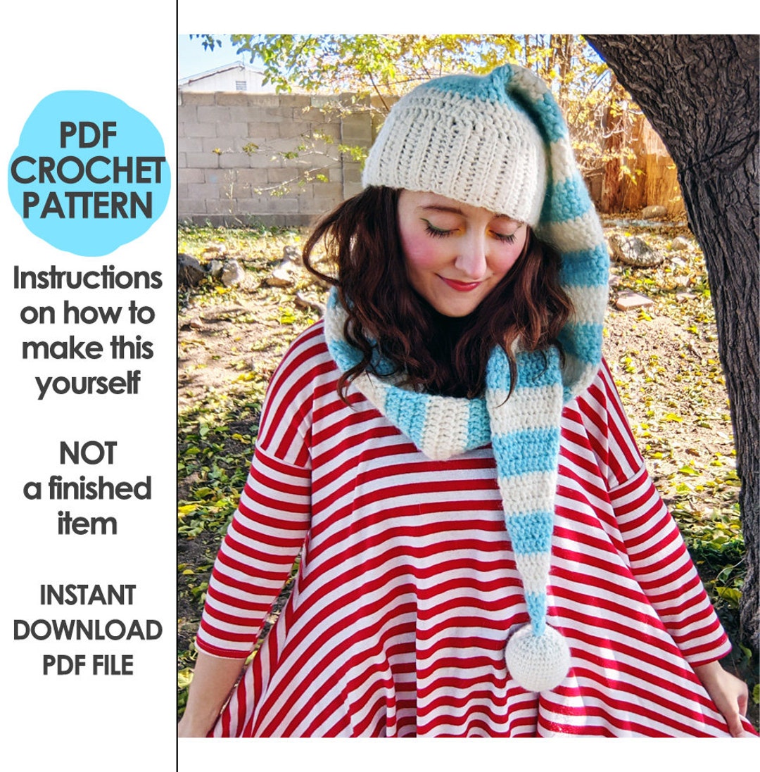 Striped Elf Hat Scarf Crochet Pattern, Novelty Christmas Hat, Christmas ...