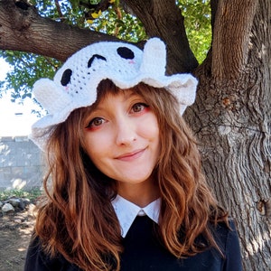Shy Ghost Bucket Hat Crochet Pattern, Crochet Hat Pattern, Kawaii Ghost ...