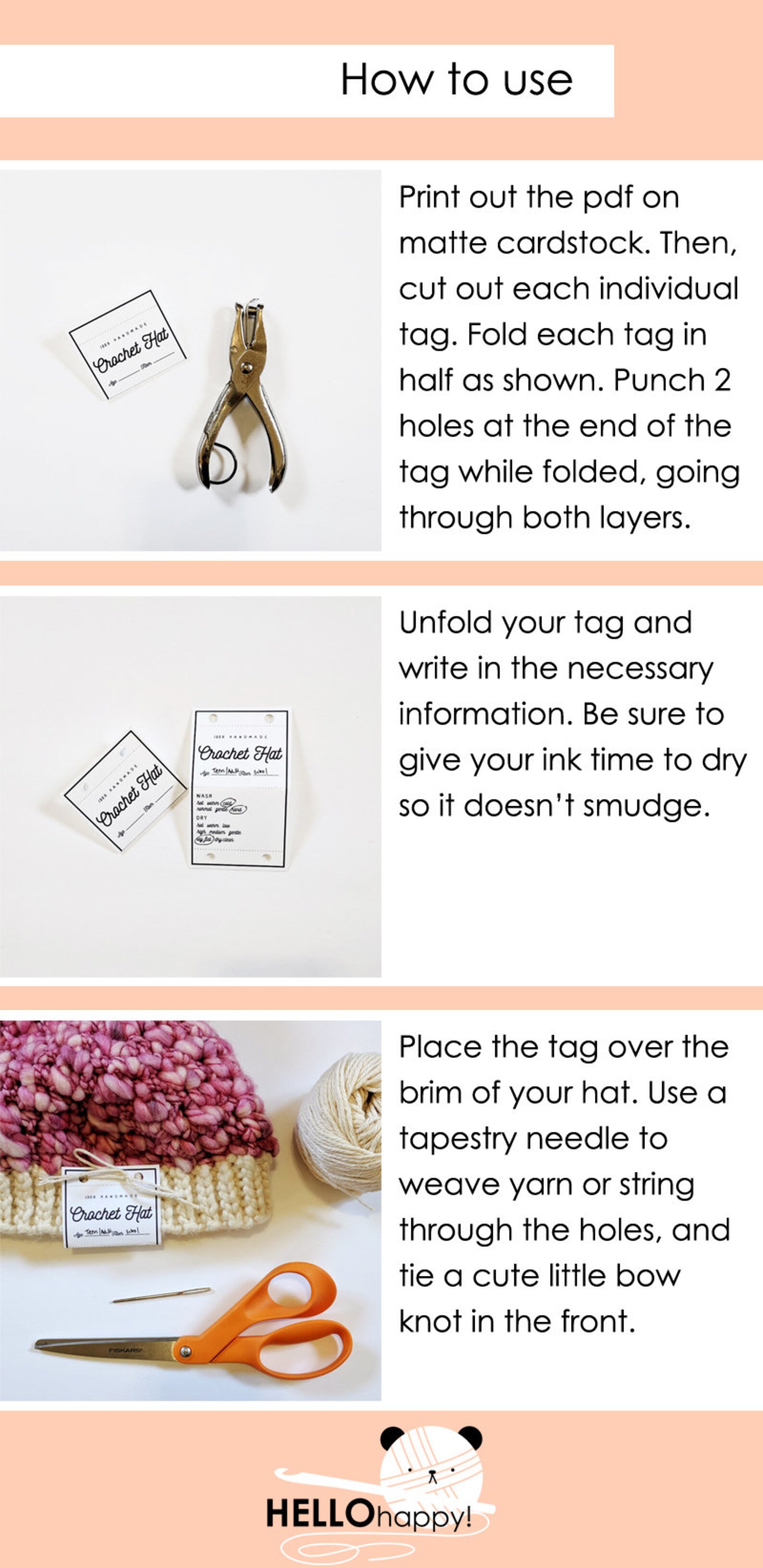 Printable scrunchie tags knit crochet scrunchie tag handmade | Etsy