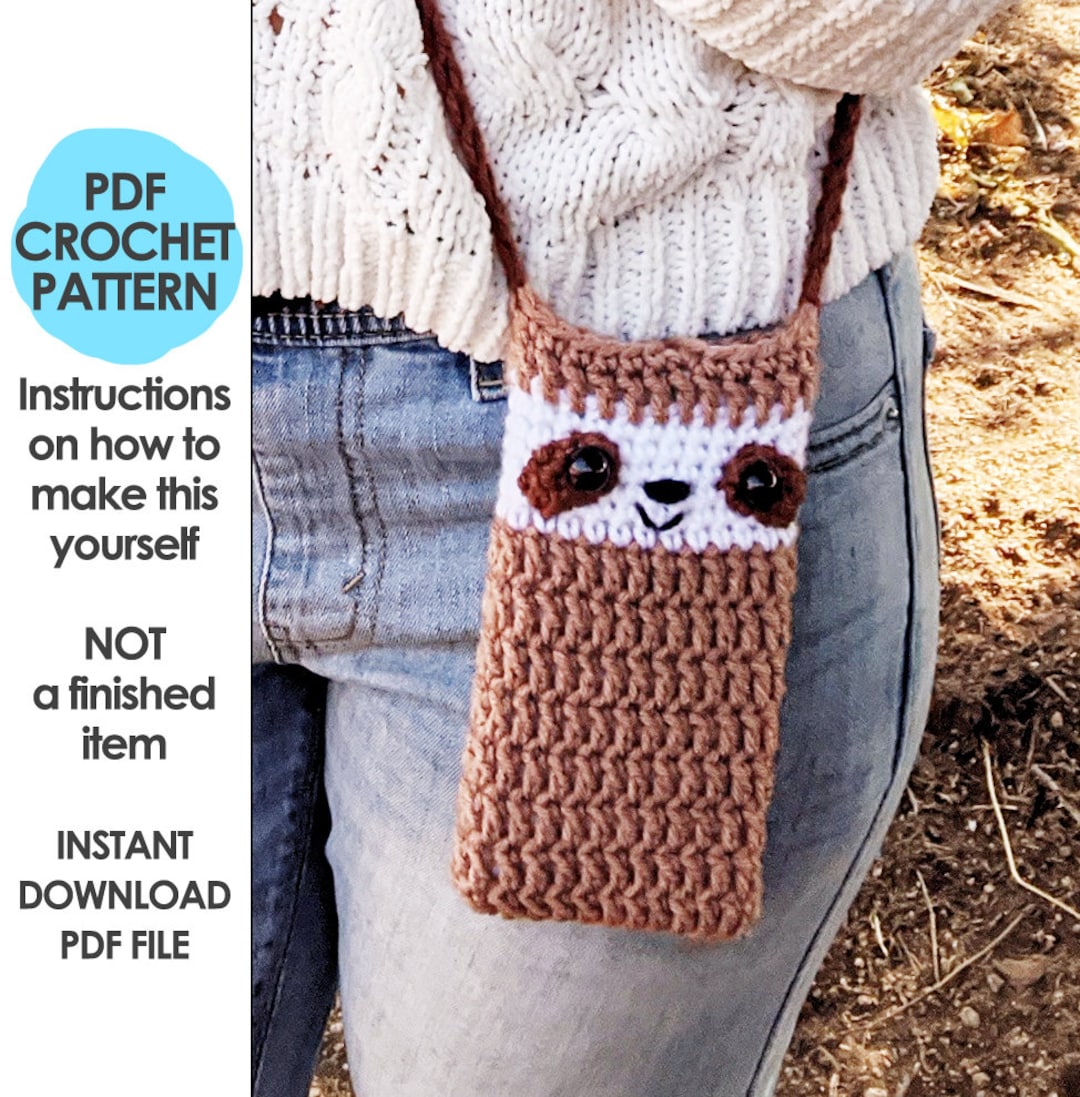 Sloth Phone Pouch Crochet Pattern, Phone Holder, Bag, Sloth Phone Purse ...