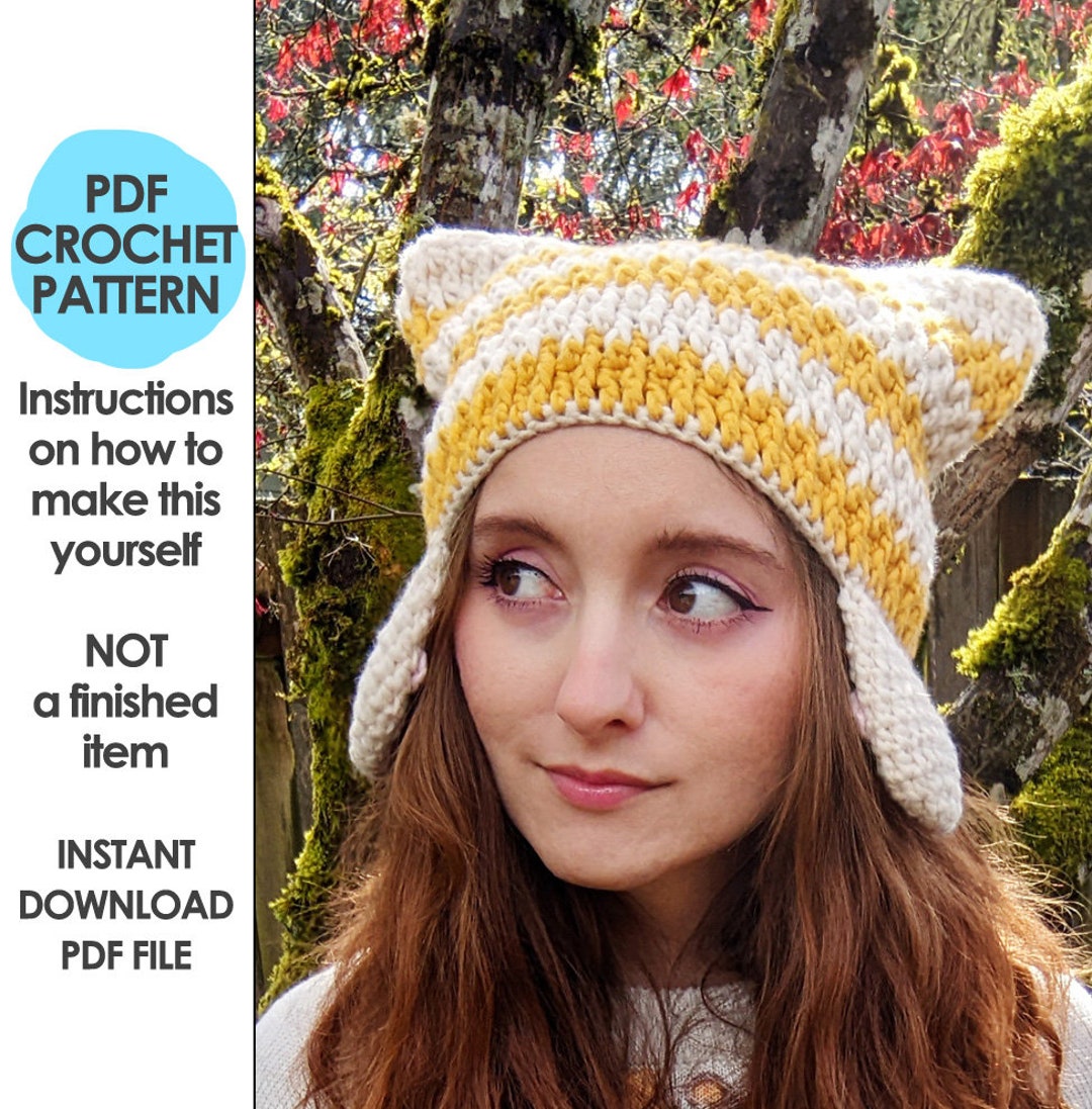Alpine Cat Hat Crochet Pattern, Crochet Hat Pattern, Kawaii Kitty Ears ...